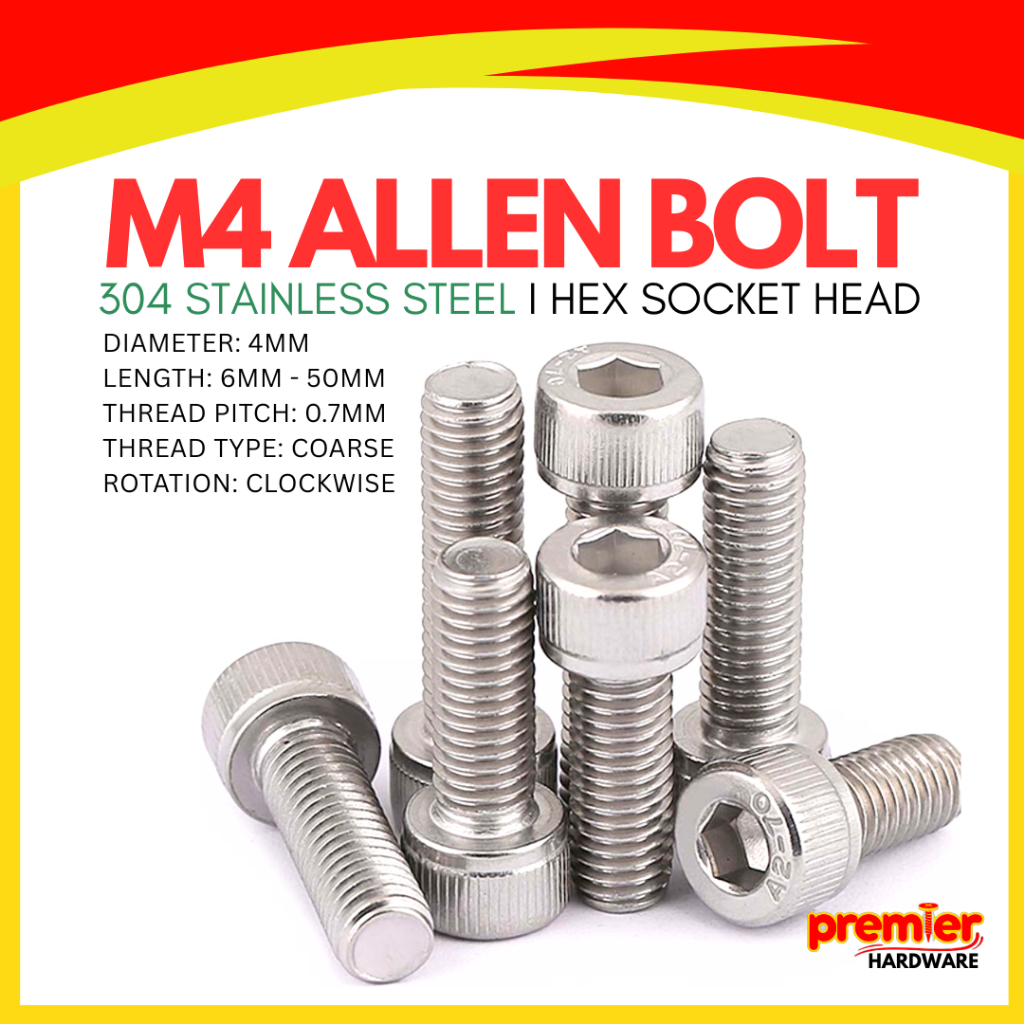 M4 Allen Bolt Stainless Steel 304 (A2-70) | Hexagonal Socket Head Cap ...