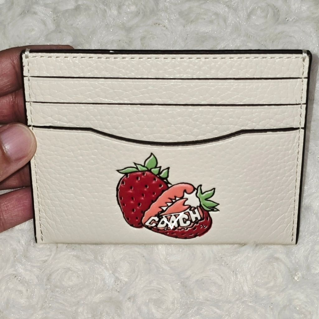 Strawberry Print Slim Card Wallet Compact Leather ID Holder Cute ...