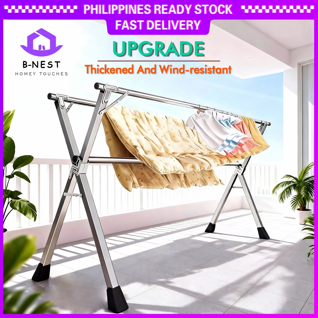B-NEST Foldable Sampayan Stainless Steel Drying Rack Wide Space,No Rust ...