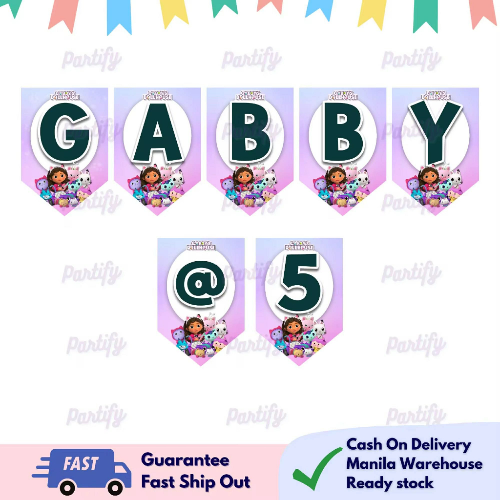 Partify Gabbys Dollhouse Theme customizable banner for kids party ...