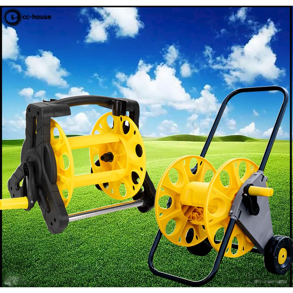 Wheeled Cart-Style Hose Storage Rack, Yard Car Wash, 50-Meter Hose Reel ...