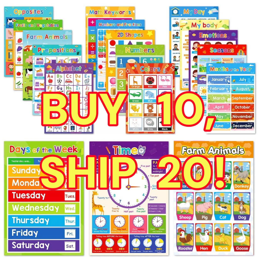 32pcs Chart For Kid Educational Set Wall Colors Numbers Alphabet Chart ...