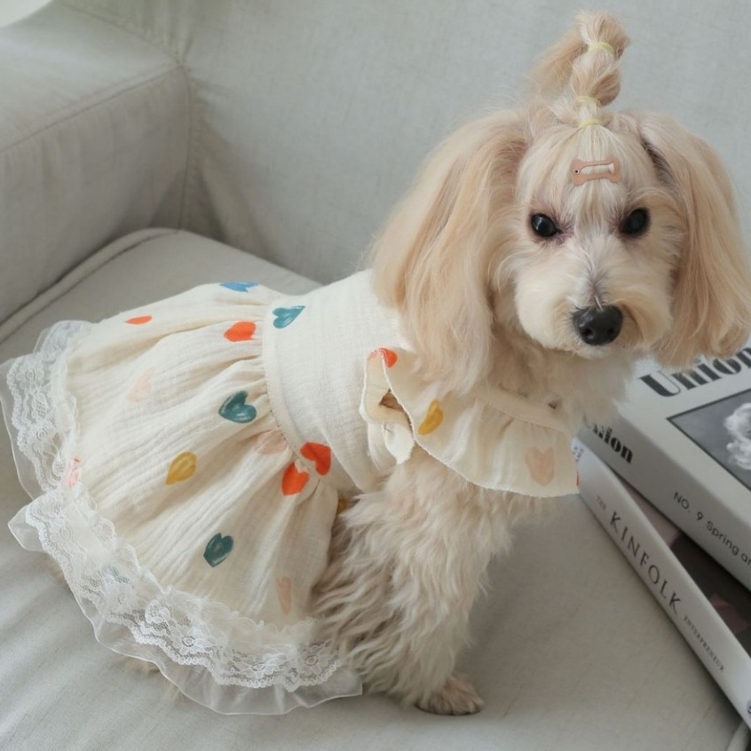 Colorful Heart Lightweight Cotton Dog Sundress for Small Dogs Teddy ...