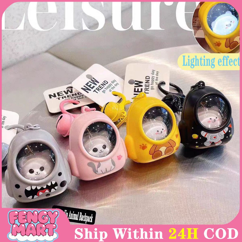 Creative Spaceman Night Light Key Ring Cute Cartoon Bear Cat Space ...