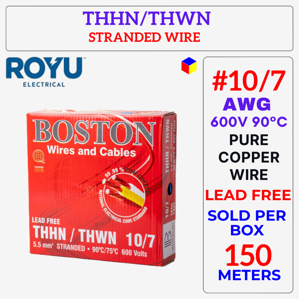 Boston (#10) (5.5mm²) Stranded Wire THHN /THWN AWG 7 Strand (150m Per ...