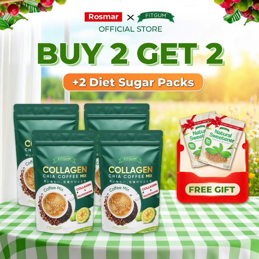[BUY 2 GET 2 + FREE Gift] Rosmar x Fitgum Collagen Chia Coffee Slimming ...
