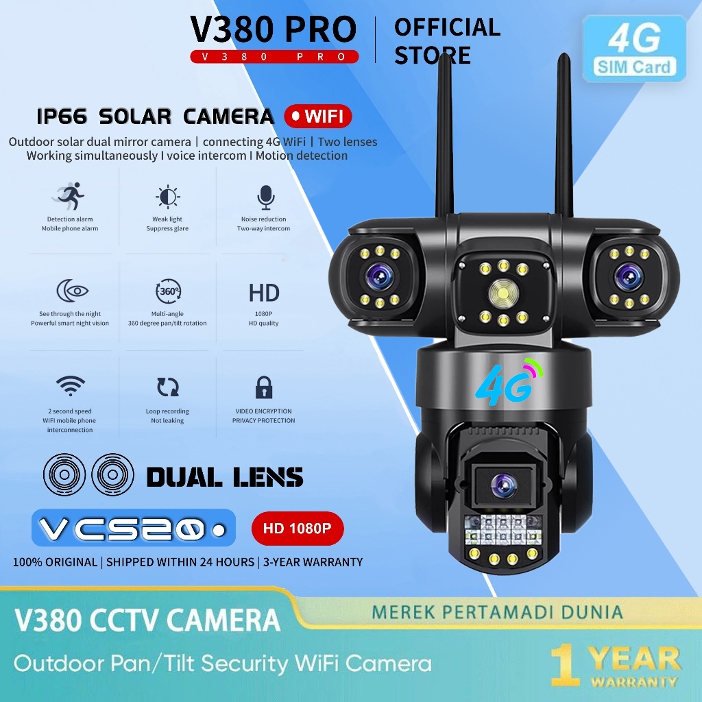 V380 PRO Three-Lens 4G SIM CCTV Camera 8MP Outdoor Waterproof Auto ...
