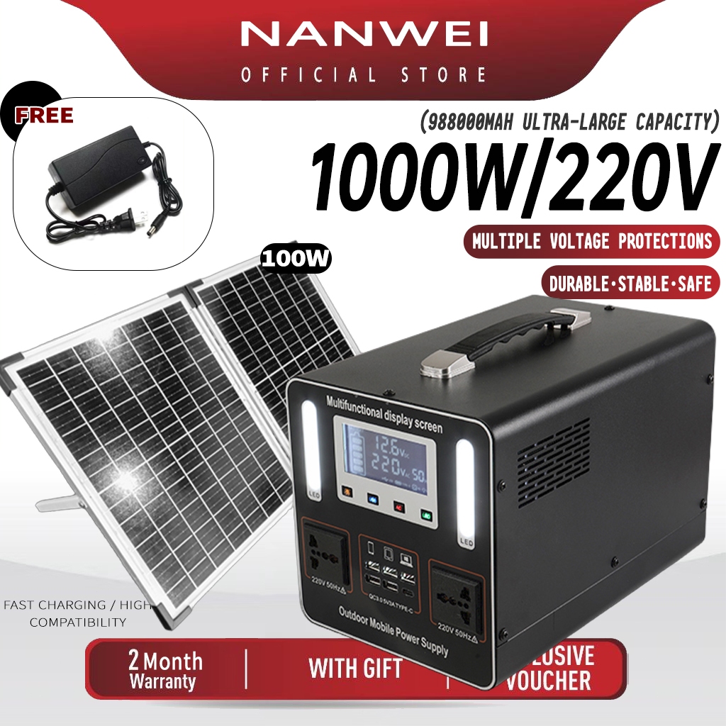 Portable 988,000mAh Solar Power Station, 1000W-400W High Capacity ...