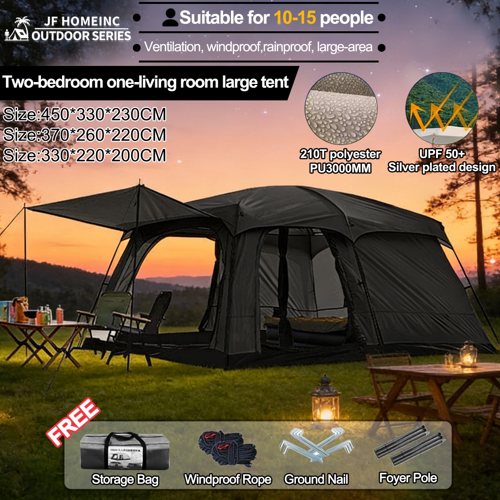 JF Large Camping Tent 10-15 Person Family Tent Thicken fabric Two ...