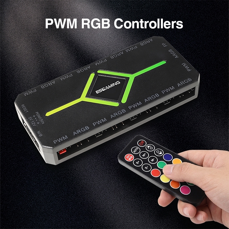 ESGAMING Hub 5V 3PIN ARGB 4 Pin PWM PC Case CPU Fan 9 Ports Controller ...