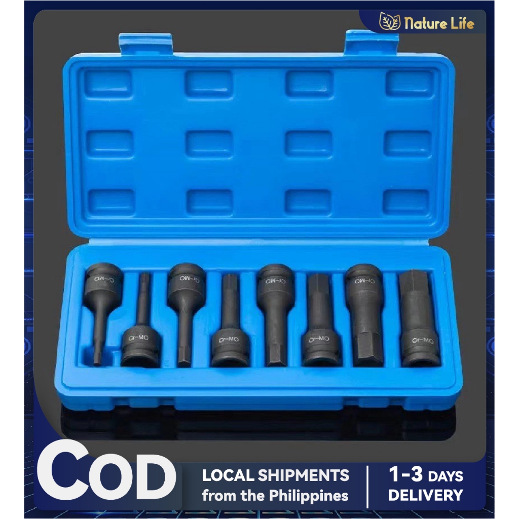 8pcs 1/2" Drive Impact Spline Bit Socket Set H5 H6 H7 H8 H10 H12 H14 ...