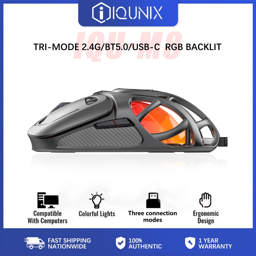 IQUNIX Gaming Mouse 2.4G Bluetooth USB 12000 DPI RGB Backlight ...