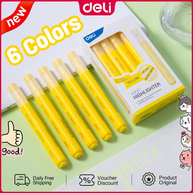 Deli 6 Colors Highlighter Triangle Stick Anti-fainting Pen EU12S ...