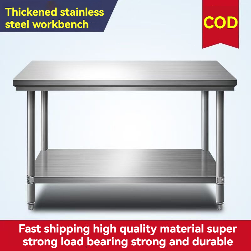 【COD】304 Stainless Steel Workbench Double Layer Thickened table 60 ...