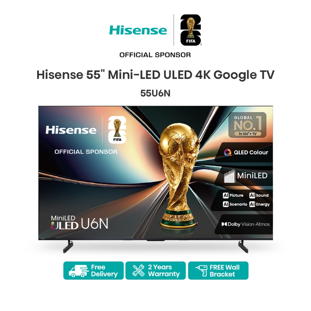 Hisense 55/65/75 inches Mini-LED ULED 4K Smart TV (U6SE Series) + Free ...
