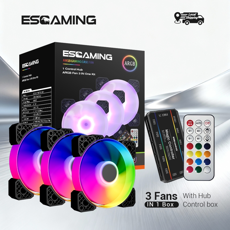 Esgaming 3in 1 kit RGB Case Fan With Hub Control Remote 6Pin 120mm CPU ...