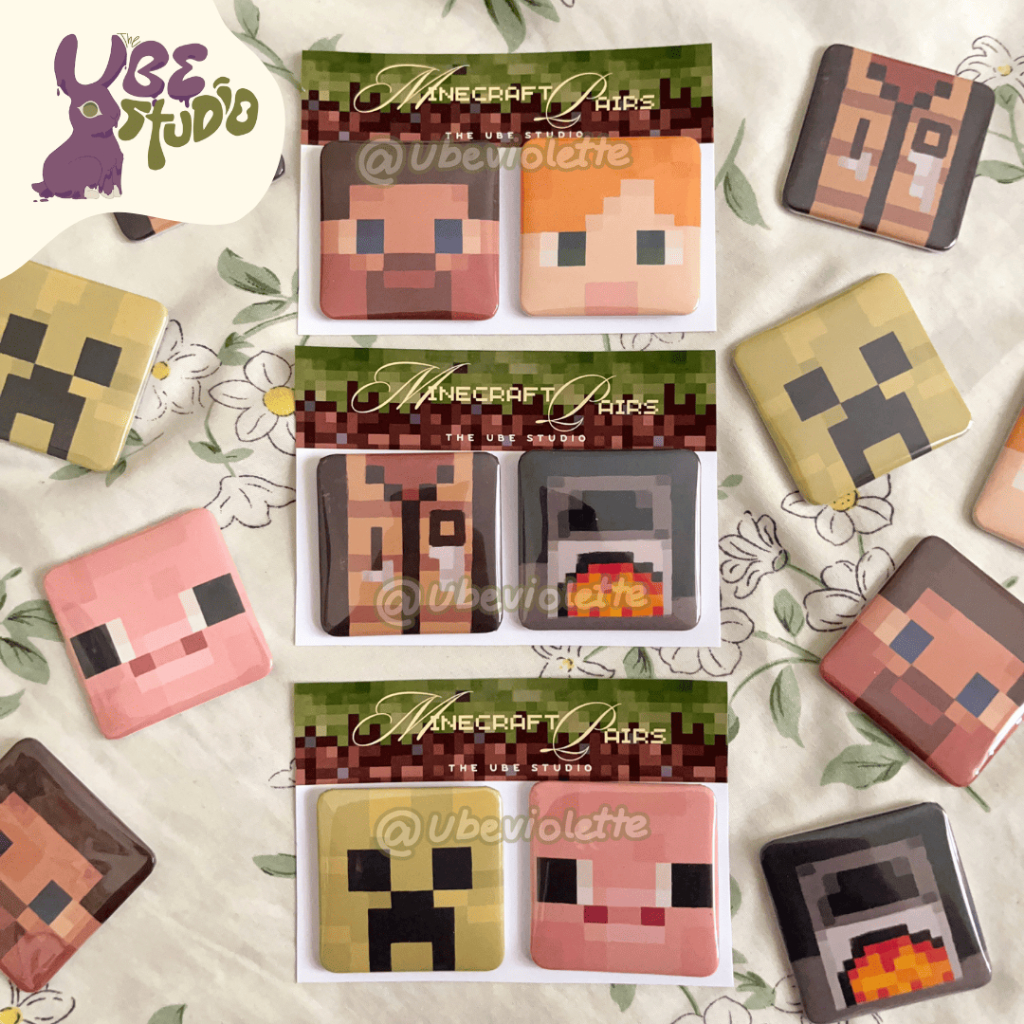 Minecraft Inspired Pairs 2" Square Button Pins Gamer Cute Creeper by ...