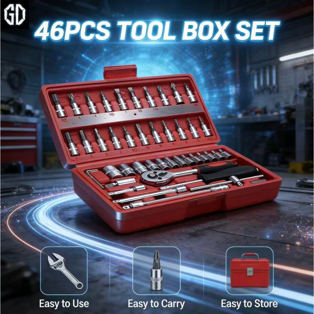 GD MALL 46pcs Tool Box Car Motorcycle Repair Set Hand Tools Home ...