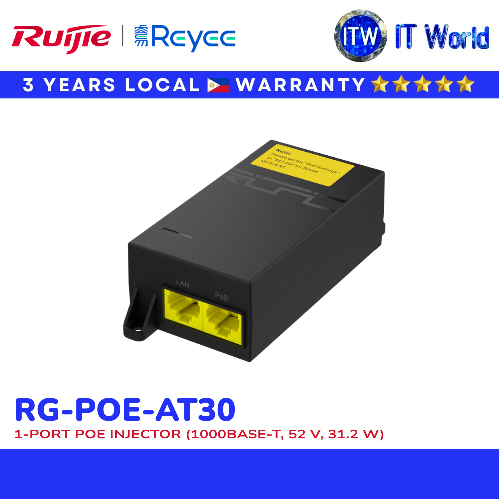 Ruijie Reyee RG-POE-AT30 | 1-Port PoE Injector / 1000Base-T / 52V 31.2W ...