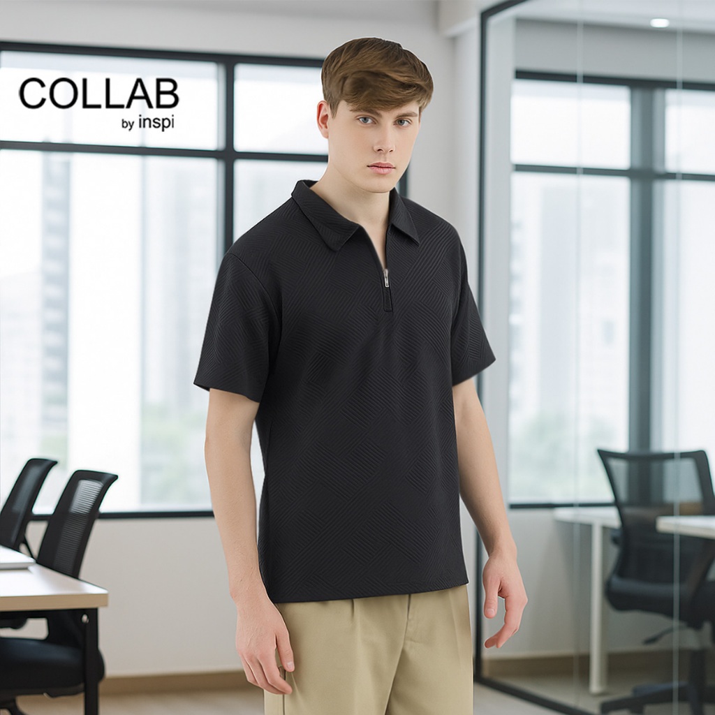 COLLAB by Inspi Premium Textured Polo with Half Zipper for Men and ...