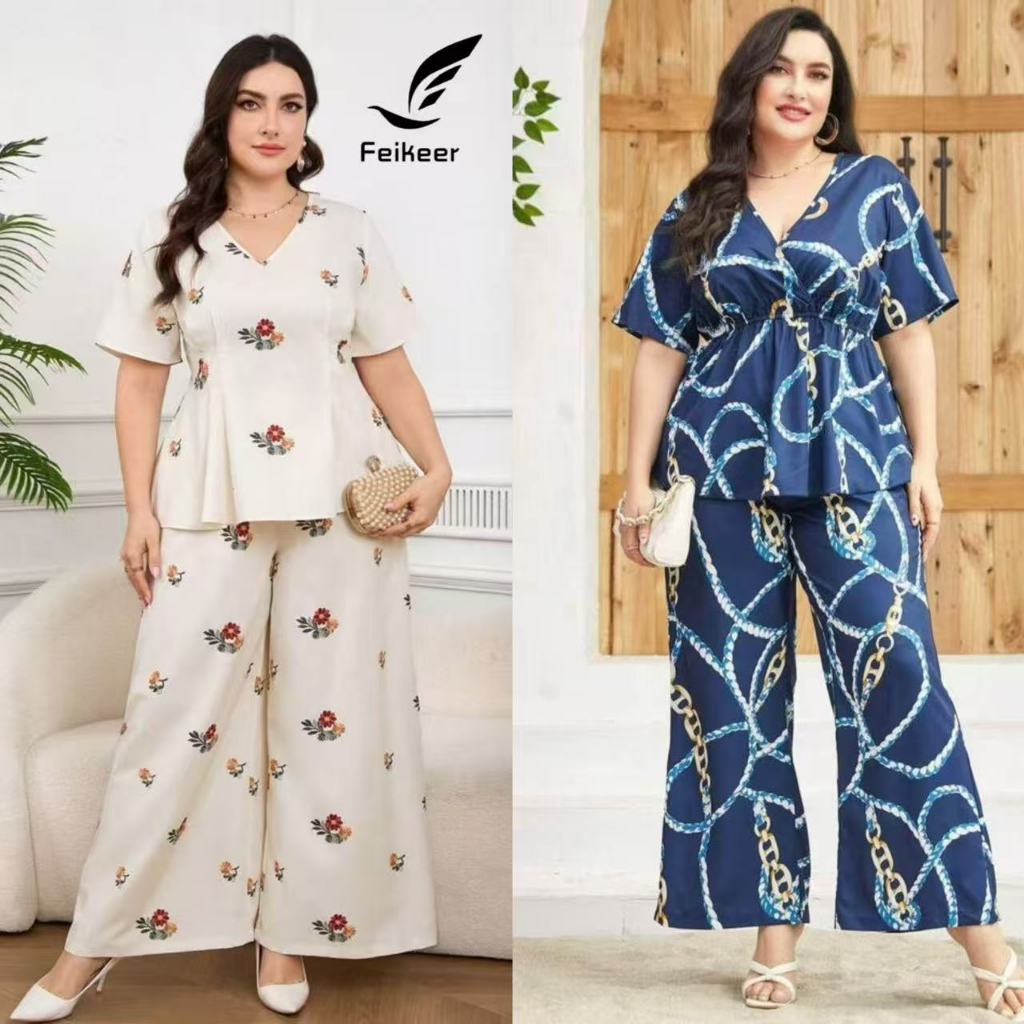 BIHUWANG Plus Size Vintage Casual Print Terno (top+pants) | Shopee ...