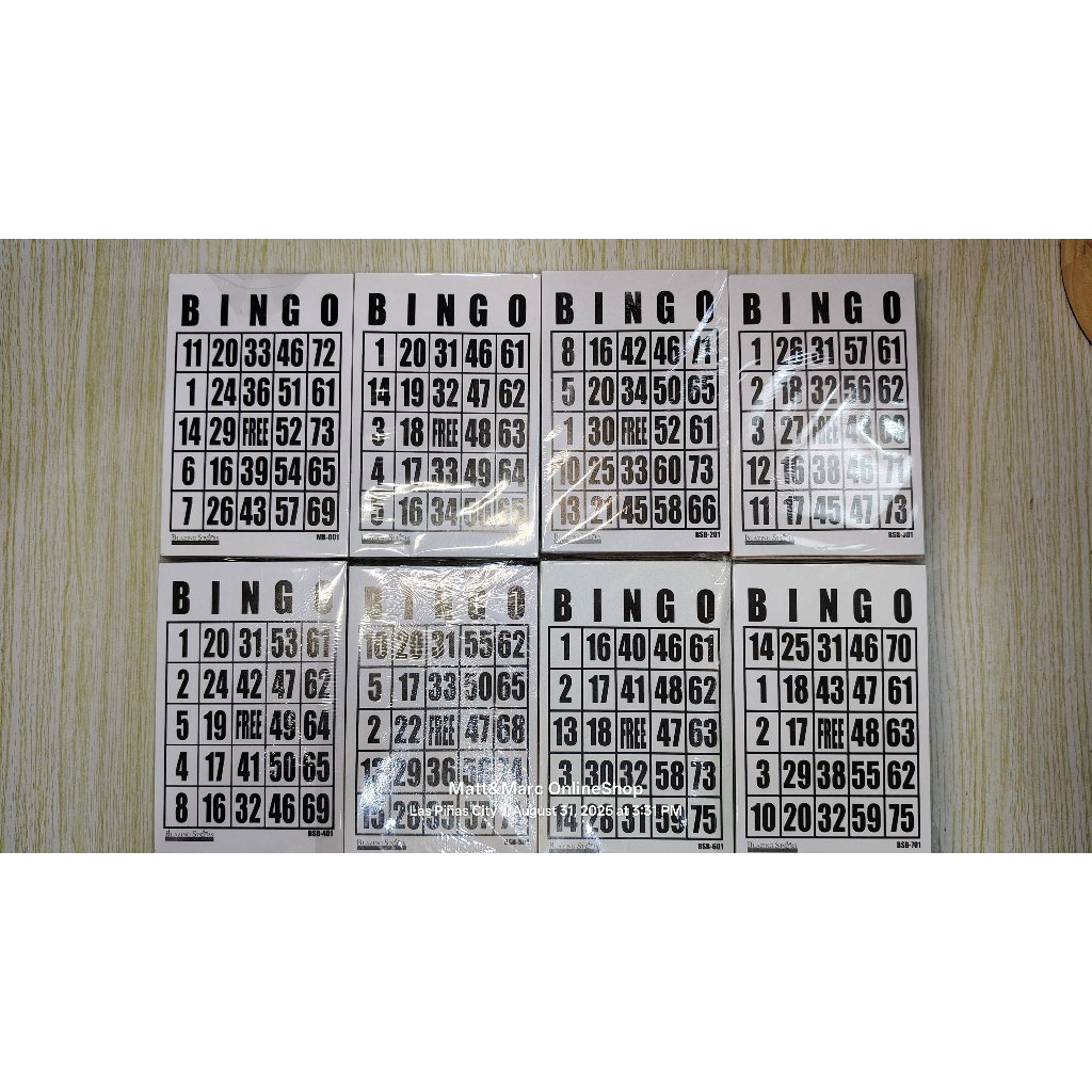 Bingo Cards Set 100 Pieces - 8 Unique Variations in 5 Assorted Colors ...