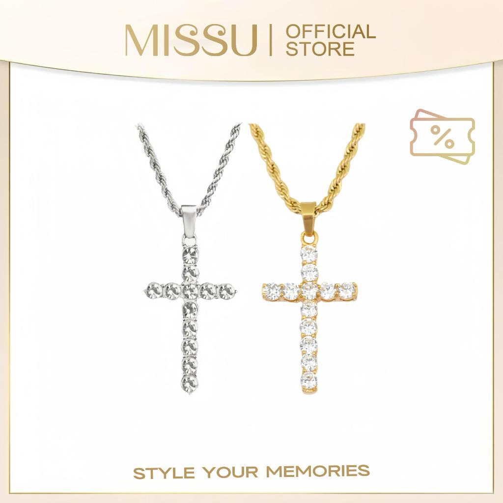 Missu Full Cubic Zircon Cross Necklace for Men Rope Chain Stainless ...