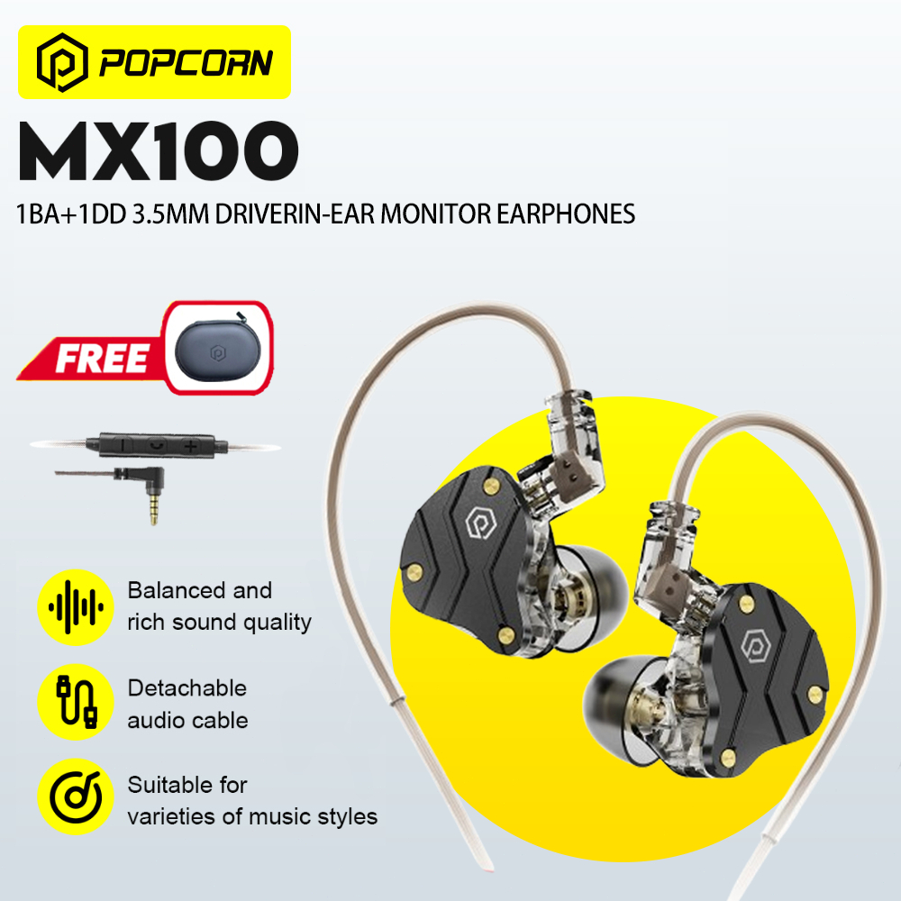 Popcorn MX100 Gaming Headset In-Ear Monitor Earphones Noise Cancelling ...