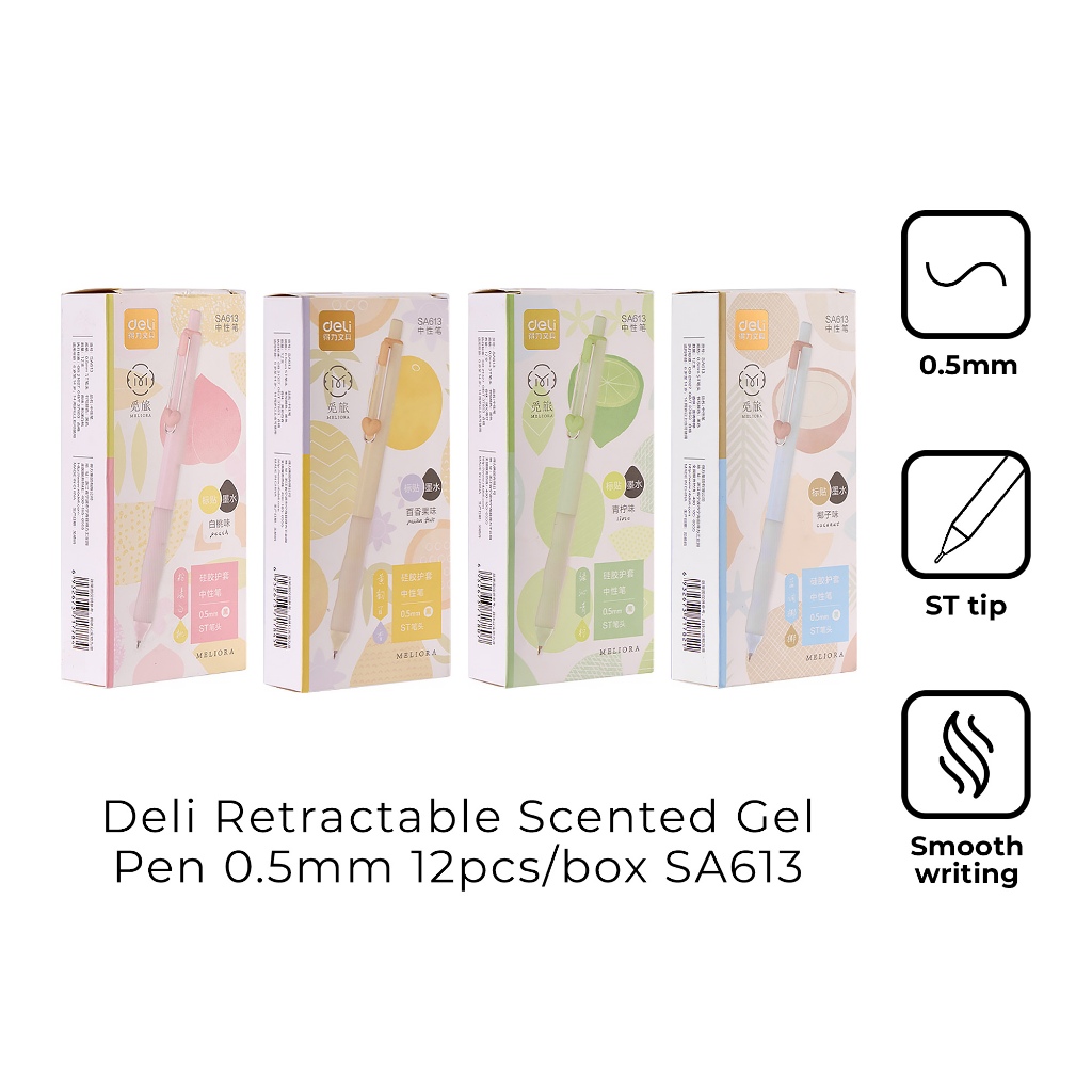 Deli SA613 Retractable Scented Gel Pen 0.5mm 12pcs/box | Shopee Philippines