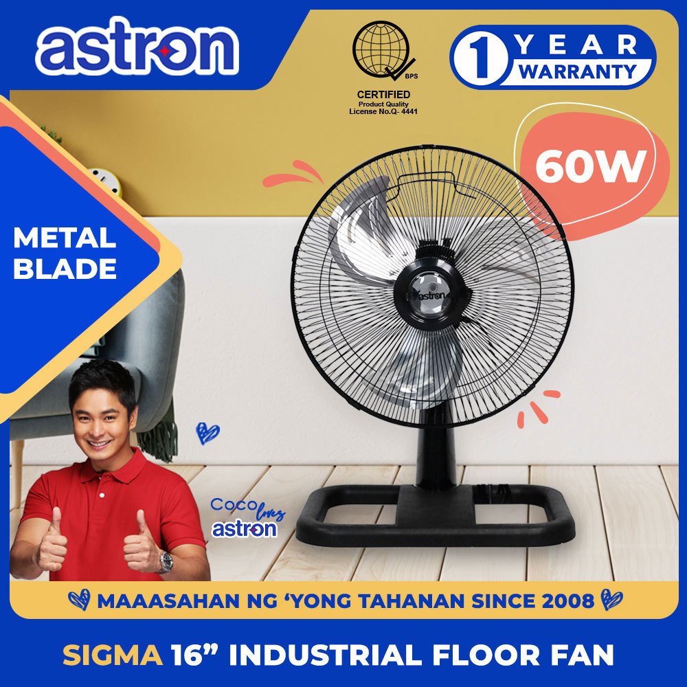 Astron SIGMA 16" Industrial Electric Floor Fan - Black | Metal Blade ...