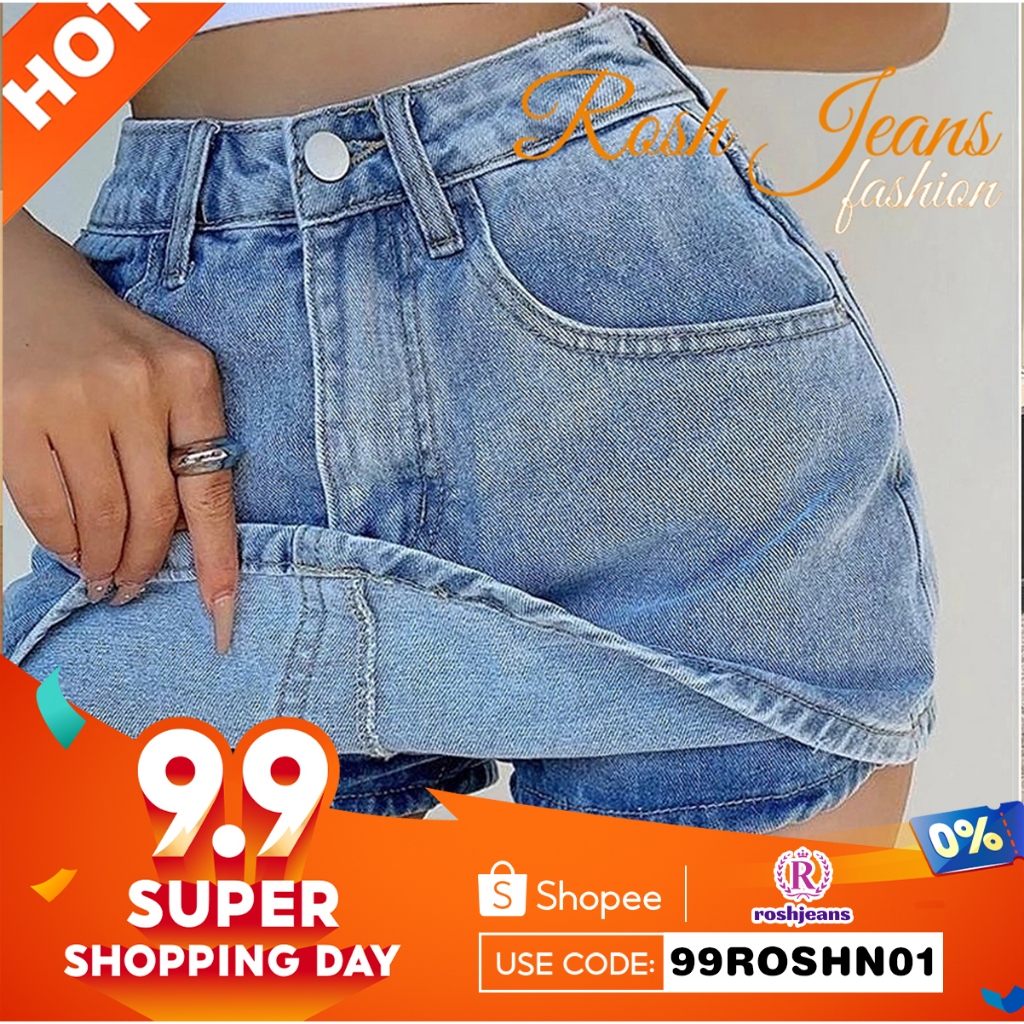 【In Stock】DENIM SKORT skirt korean high waist A Line denim skirt skorts ...