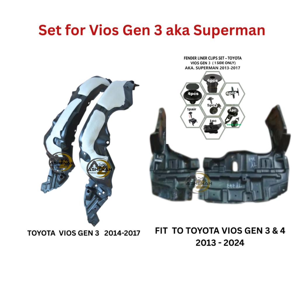 Set Fender Liner and Engine under cover Vios Gen 3 aka superman with ...