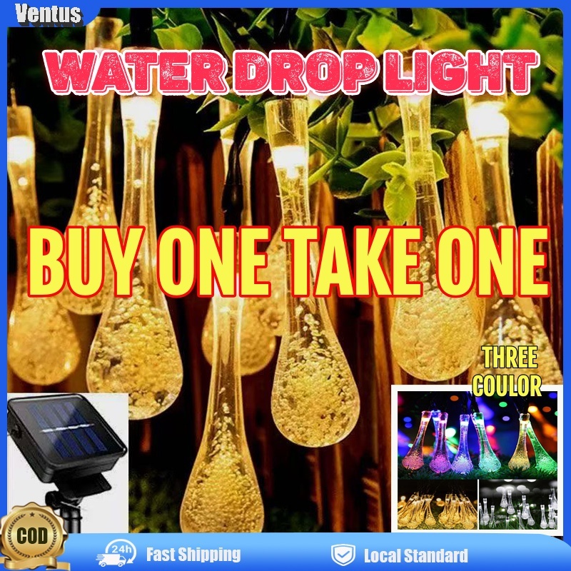 LED Solar String Lights Water Drop Light Outdoor Home Christmas Fairy ...