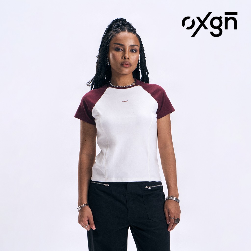 OXGN Logo Raglan Slim T-Shirt For Women (Off White/Wine/Oatmilk ...