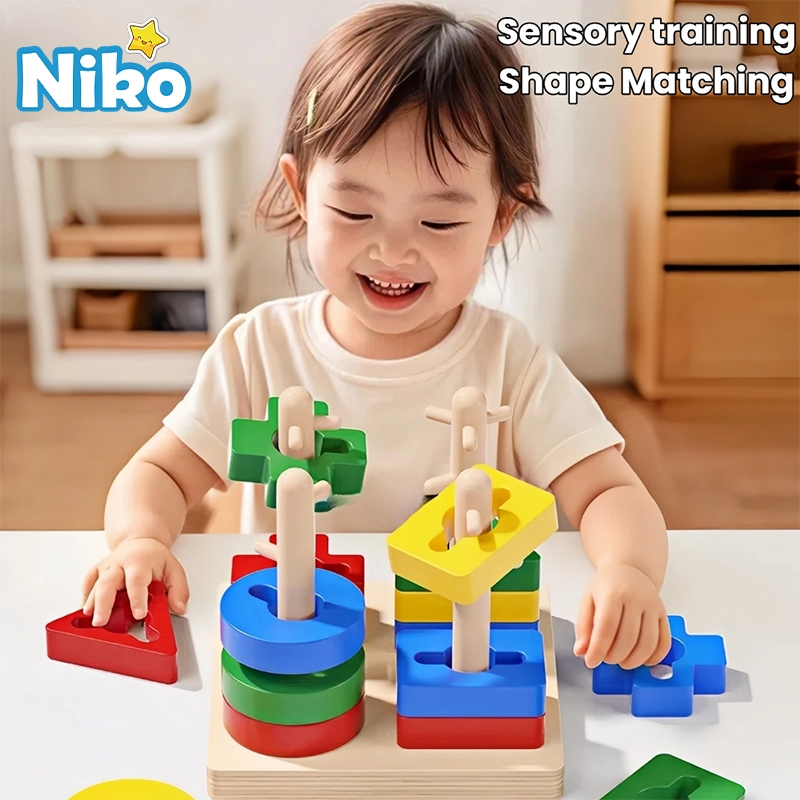 NIKO Early Educational Puzzle Wooden Toys Shape Sorting Stacking ...