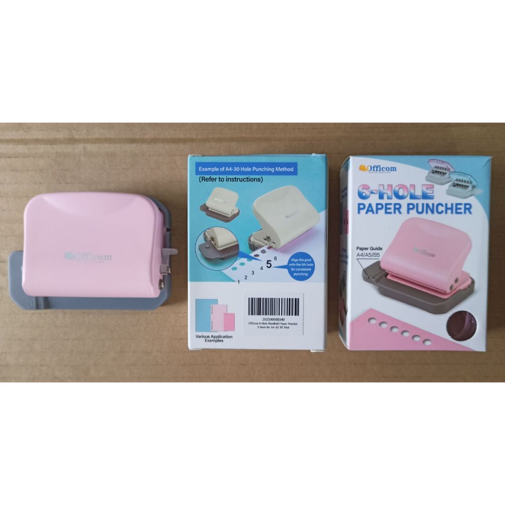 Officom 6-Hole Handheld Paper Puncher 5.5mm for A4 A5 B5 - Pink, White ...