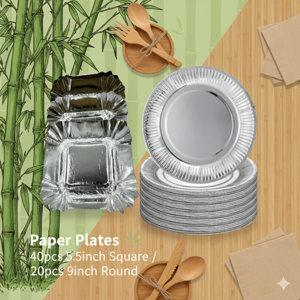 Disposable Paper Plates Set – 40pcs Square 5.5" Plates & 20pcs Round 9 ...