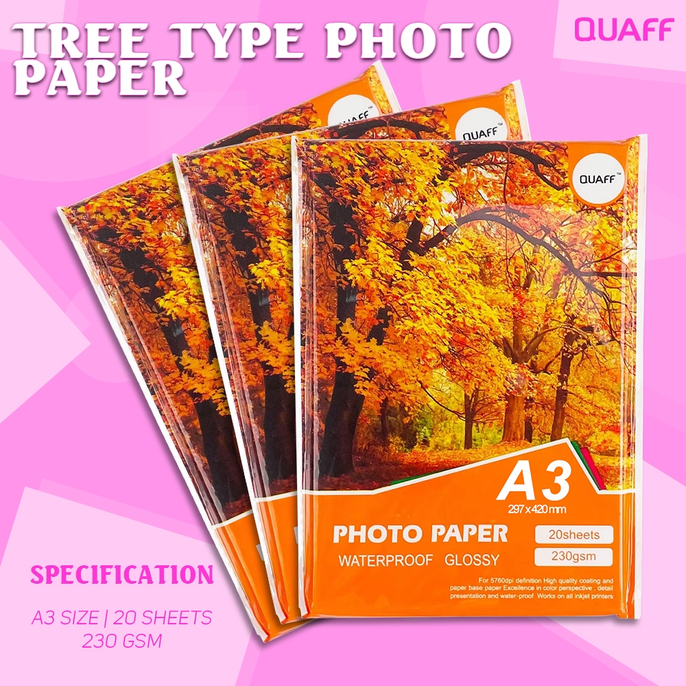 QUAFF Tree Type Glossy Photo Paper 230Gsm A3 Size 20 Sheets Pack ...