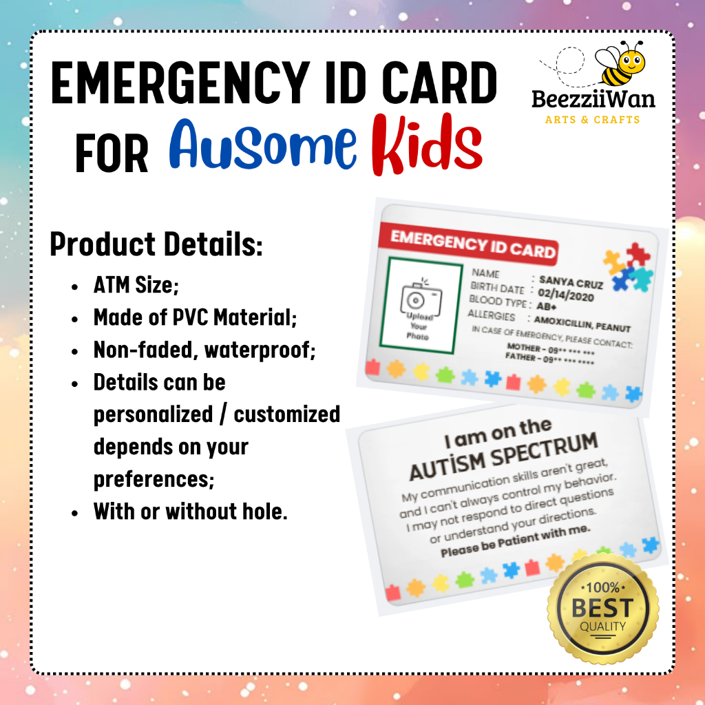 EMERGENCY ID CARD (FOR AUTISM) - Made of PVC Material | Shopee Philippines