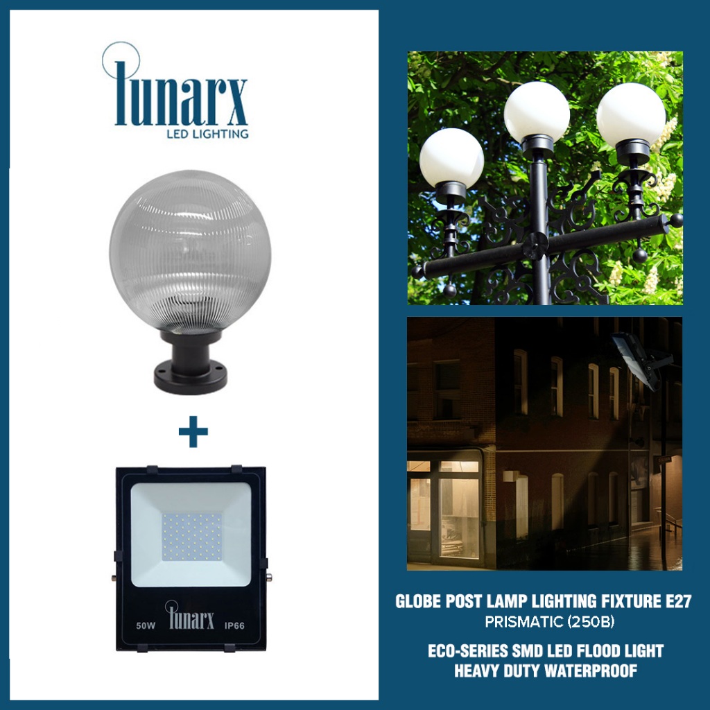 LUNARX Outdoor Glow Up Bundle – Globe Post Lamp 250mm + Eco-Series ...