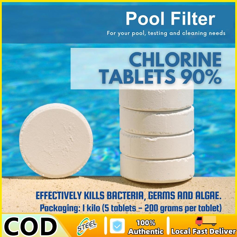 TCCA 90% Chlorine Tablets for Pools | 1kg (5pcs 200g) | Powerful Water ...