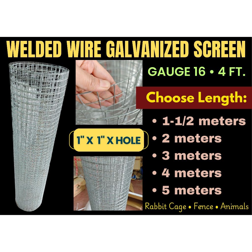 Welded Wire Galvanized Screen ️ Gauge 16 ️ 1" X 1" X 4 ft. ️ 1.5 meters ...
