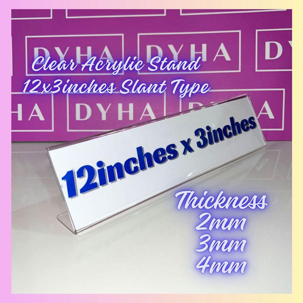 Clear Acrylic Stand Slant Style [12" x 3"] 2mm/3mm/4mm Table Name Sign ...