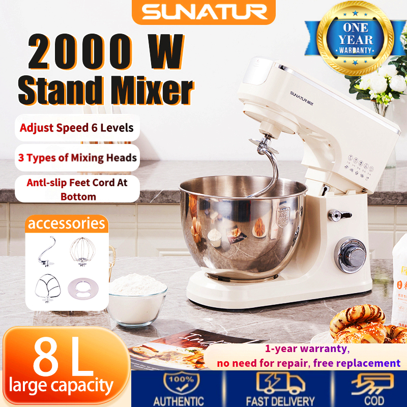 SUNATUR 8L Stand Mixer 2000W,Stainless Steel Bowl,6-Speed Dough Kneader ...