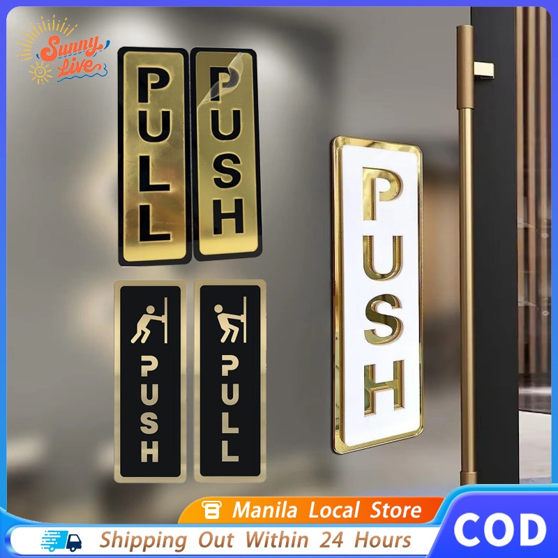 2Pcs Adhesive Push And Pull Signage Sticker 3D Acrylic Mirror Push Pull ...