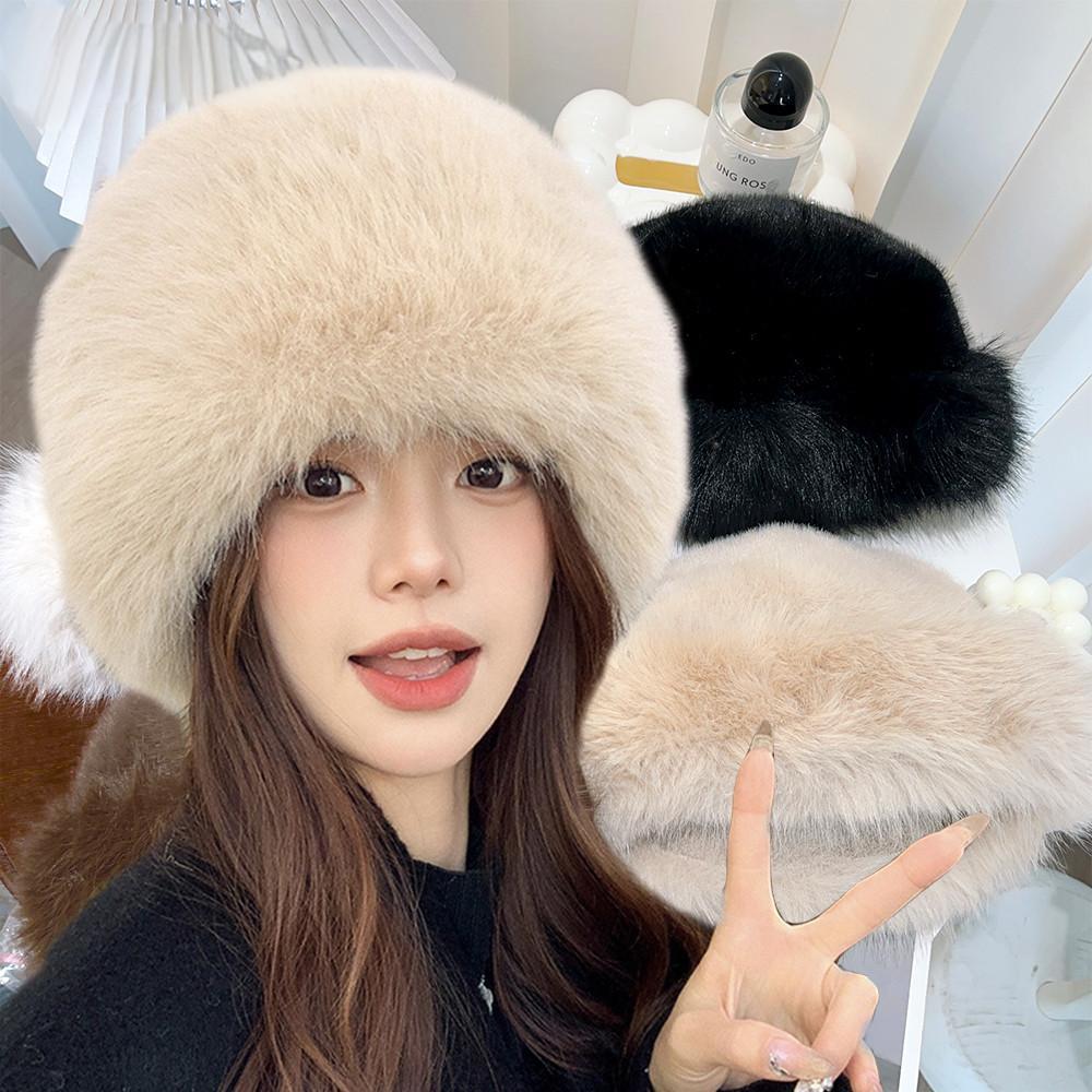 Thick Warm Plush Mongolian Hat Soft Windproof Hooded Cap Sweet Fluffy ...