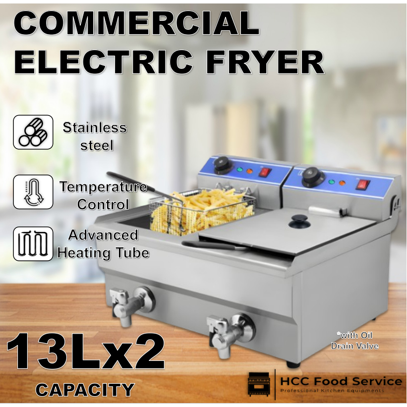 13Lx2 Electric Deep Fryer with Oil Valve Drain Faucet Heavy Duty ...