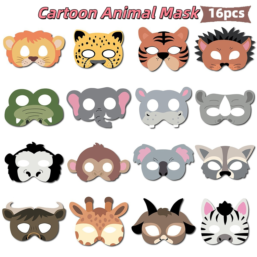 16Pcs Woodland Safari Animal Party Mask Carnival Jungle Safari Animal ...