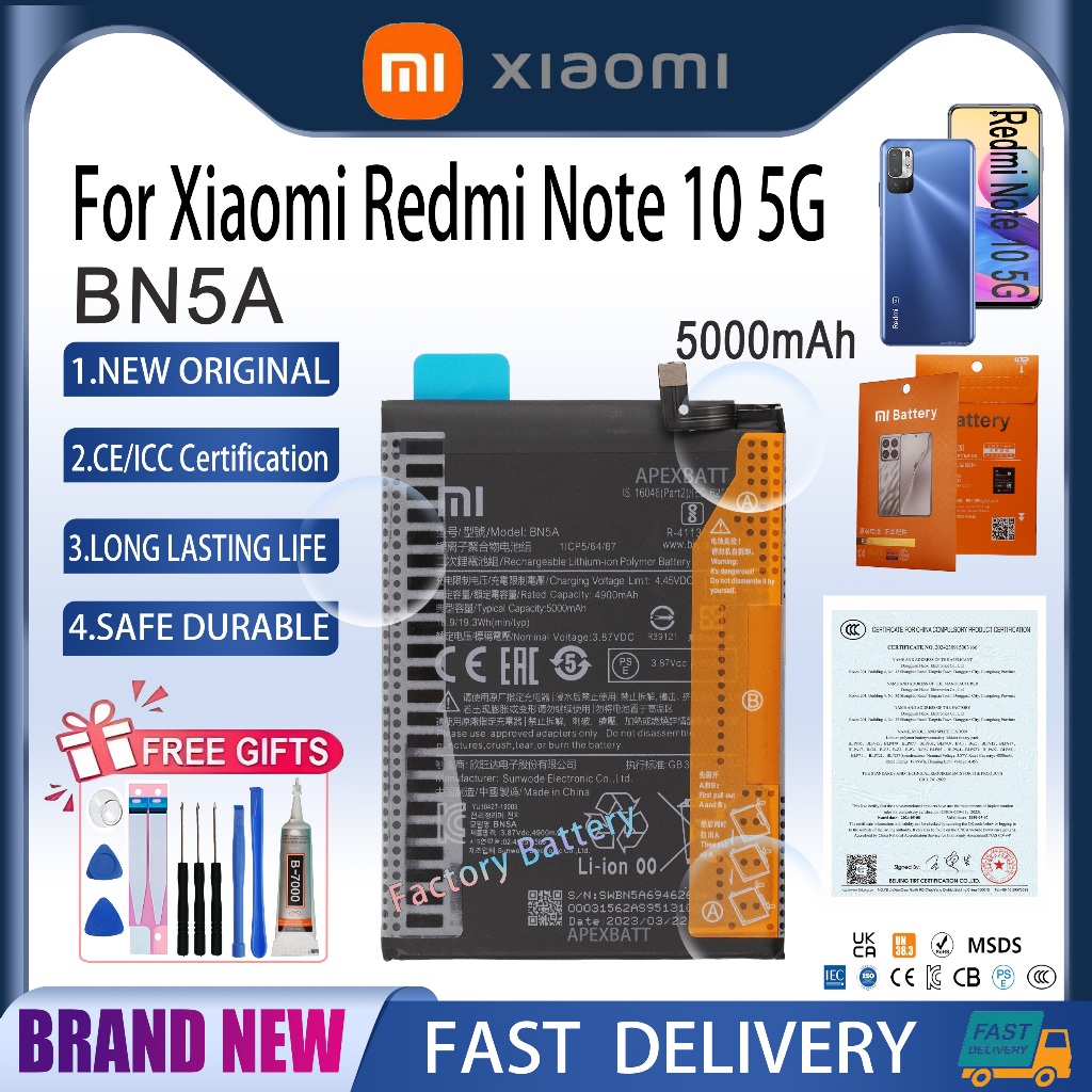 APEXBATT BN5A Phone Battery For Xiaomi Redmi Note 10 5G Replacement ...
