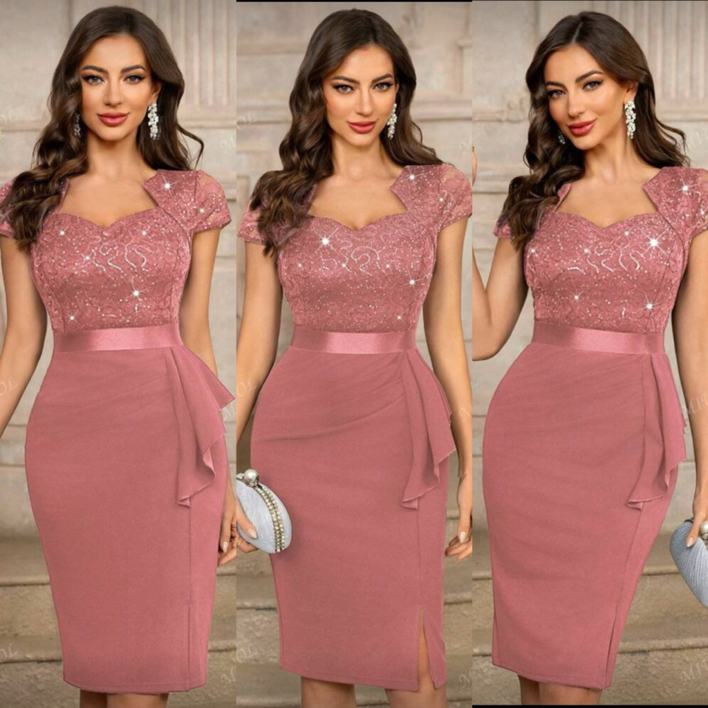 MumuSequin Lace Sweetheart Neck Cap Sleeve Ruffle Trim Cocktail Party ...
